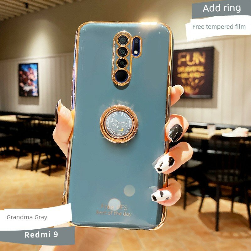 Чехол для Redmi 9 из силикона с кольцом-часами и защитой от царапин, цвет светло-серый