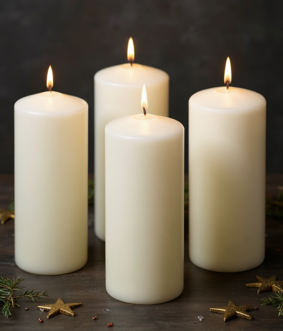 Свеча Столбик Рустик 17 см, цвет белый для свадьбы и интерьера, 4 шт