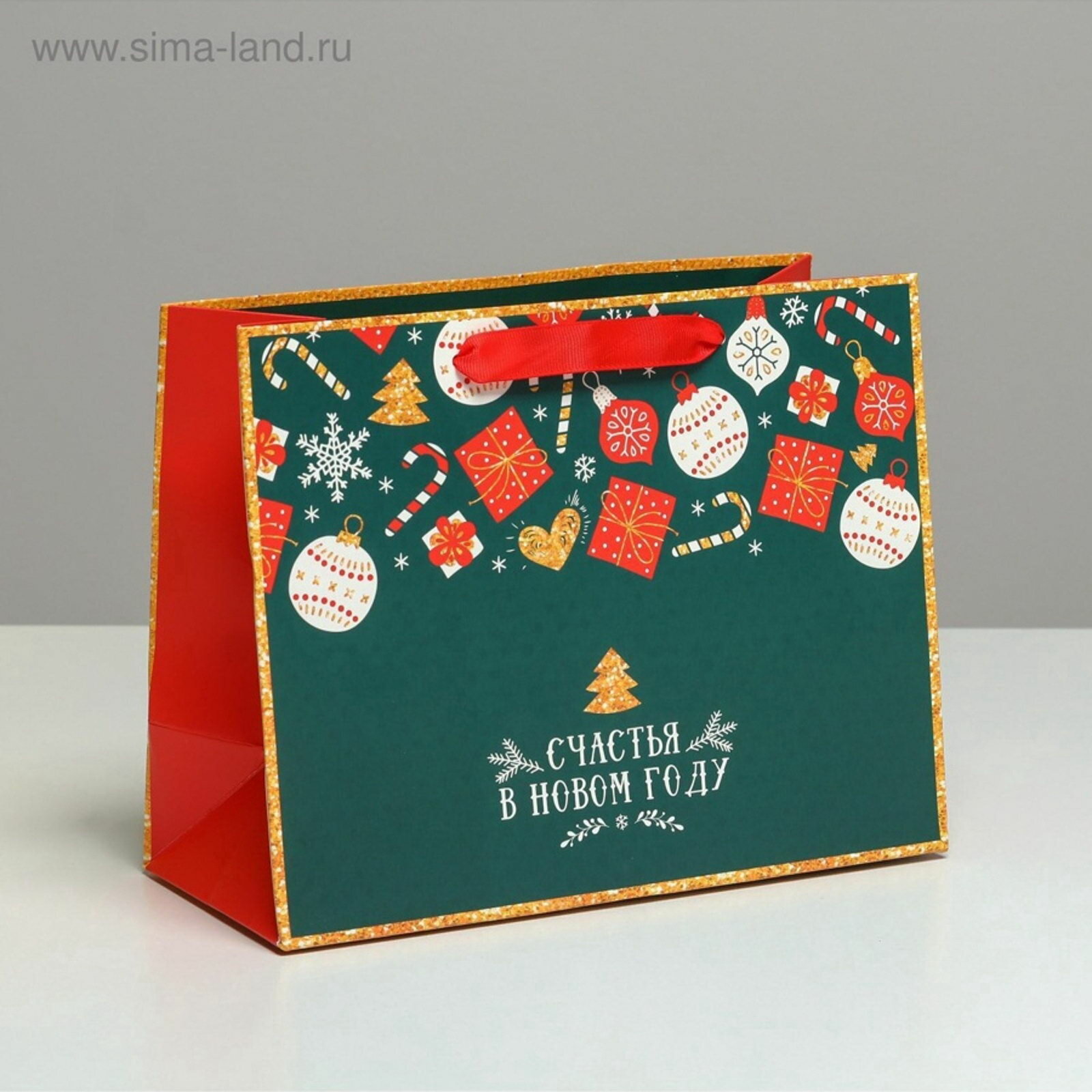 Пакет подарочный новогодний ламинированный "Счастья в Новом году", MS 23x18x10 см