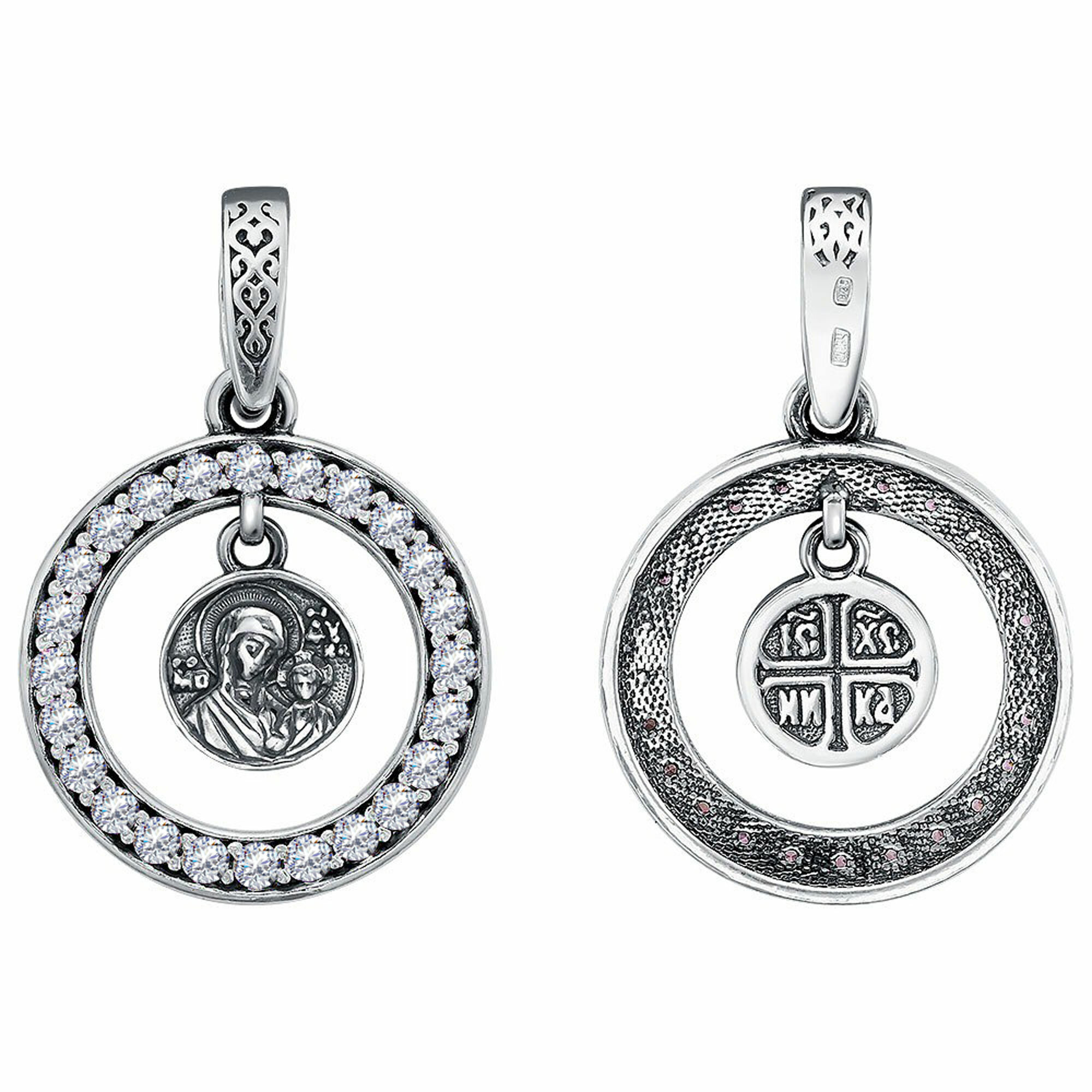 Иконка, серебро, 925 проба, чернение, фианит