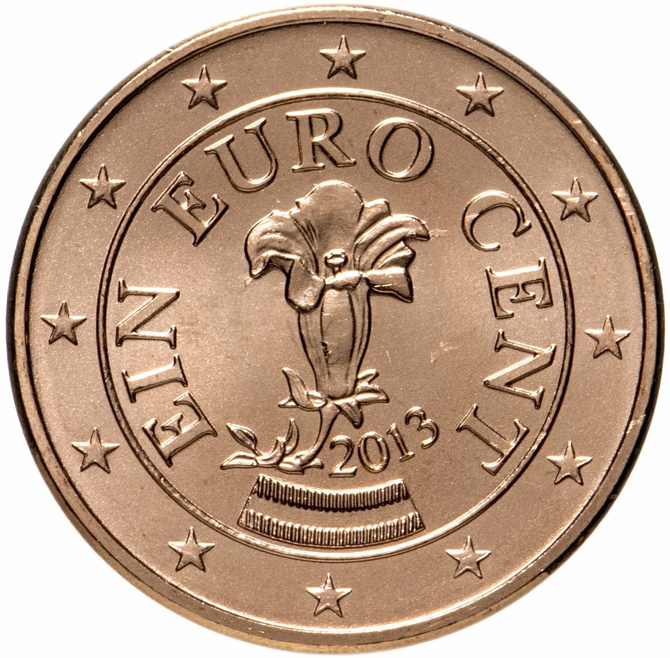 Австрия 1 евроцент cent 2013, Сталь, в сохранности UNC