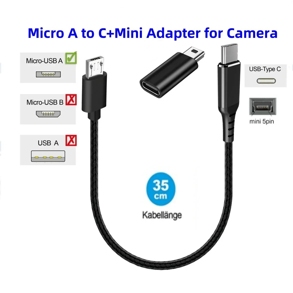Кабель USB Micro A - USB C для Bosch Intuvia, Kiox, Nyon Micro A to Mini