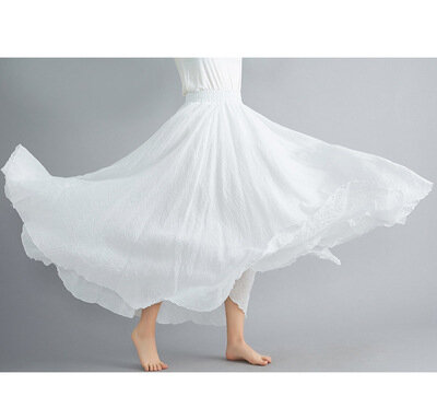 Юбка из хлопка и льна для девочек Mori, эластичная талия, юбка А-силуэта, длинная, однотонная, этнический стиль