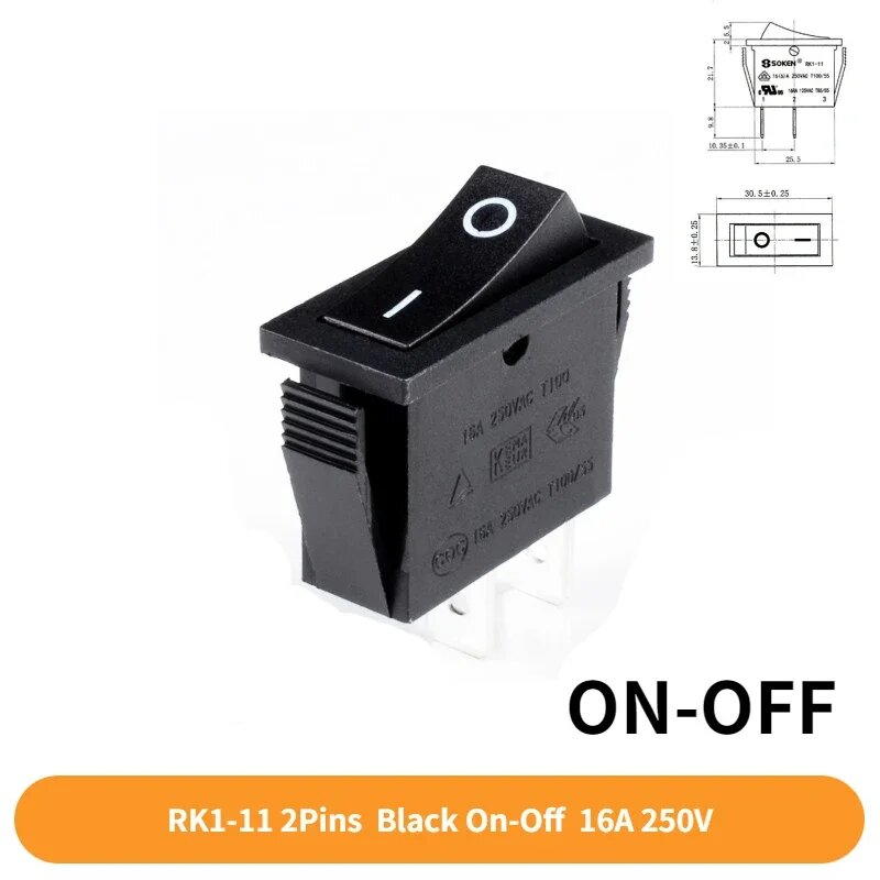 Переключатель RK1-11 черный 2PINS 16A 250V ON-OFF
