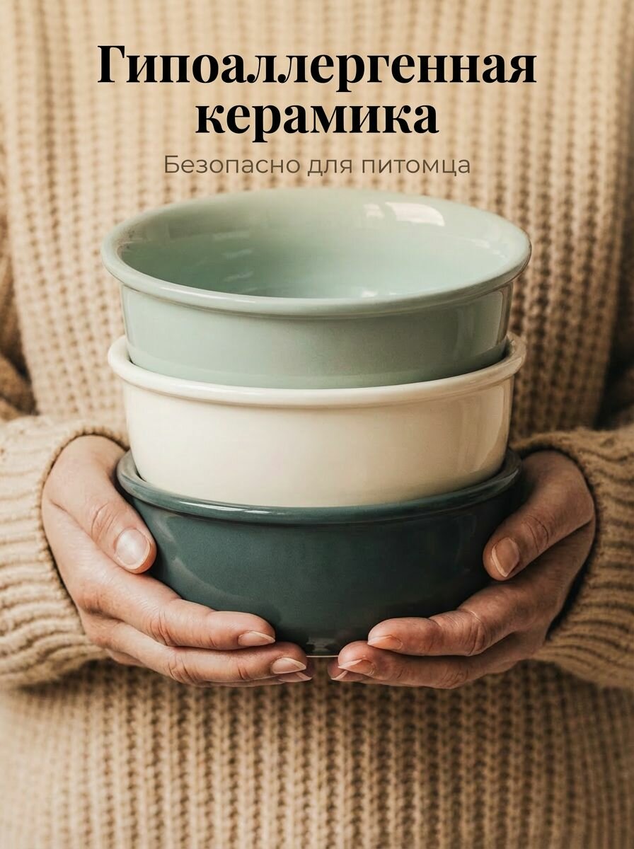 Миска для кошек керамическая против черных точек (Акне) - Широкая и плоская тарелка от Усталости Усов, Тяжелая и устойчивая, Можно в микроволновку и посудомойку, 300 мл