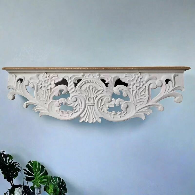 Французская винтажная настенная полка Размер 78*20*23 Ретро белая резная настенная вставка