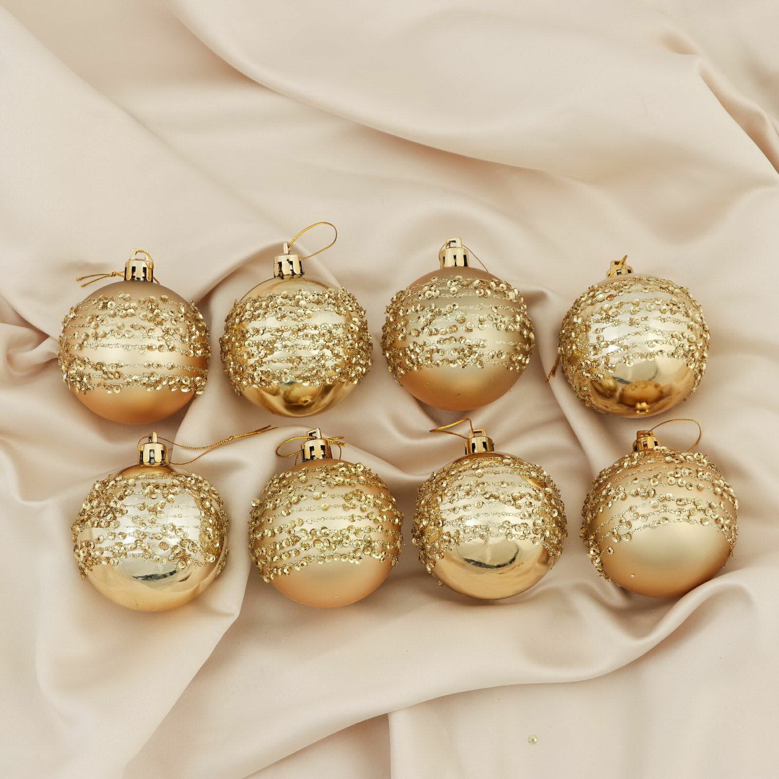 Ёлочные игрушки "Ночная вьюга", шары новогодние, набор 8 шт, d=6 см, золотистый