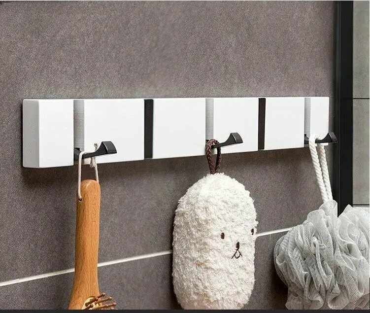 Вешалка настенная в прихожую, ванную, кухню со складными крючками, деревянный