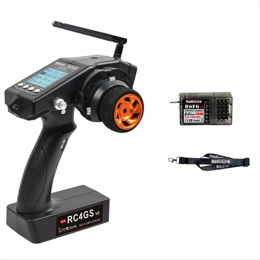 Пульт дистанционного управления RadioLink RC4GS V3, 2.4G, 5 каналов, дальность 400 м, с гироприемником R6FG для радиоуправляемых машин и лодок