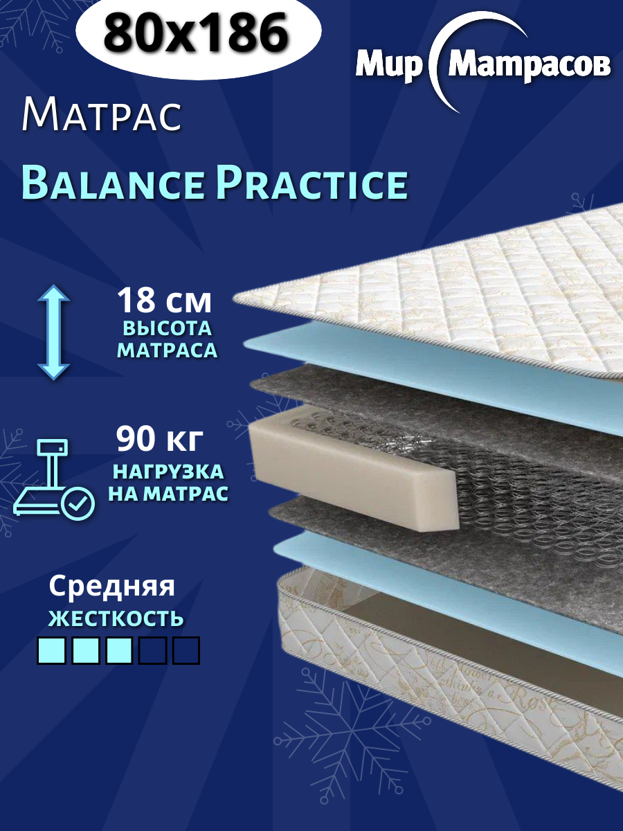 Матрас Balance Practice 80х186, пружинный, средней жёсткости, 18см