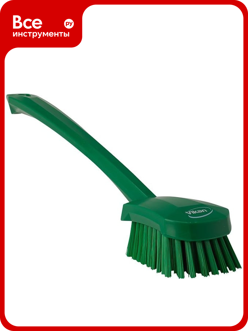 Щетка для мытья Vikan с длинной рукояткой, жесткий ворс, зелёный, полипропиленовый корпус, полиэстеровая щетина