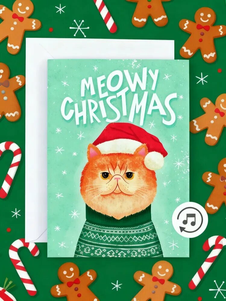 Бесконечная рождественская открытка с мяуканьем, новогодняя открытка с четкой песней от Мяу-Мяу-Мяу-Мяу