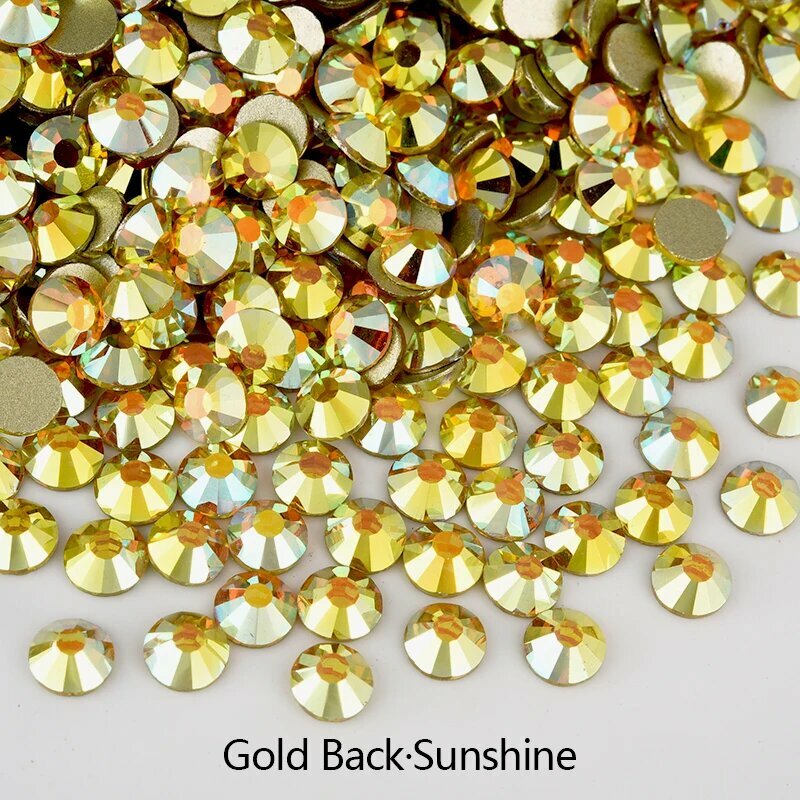 Стразы стекло MLK смешанные размеры 1440 шт SS3-1440pcs, SunShine(Gold Back)