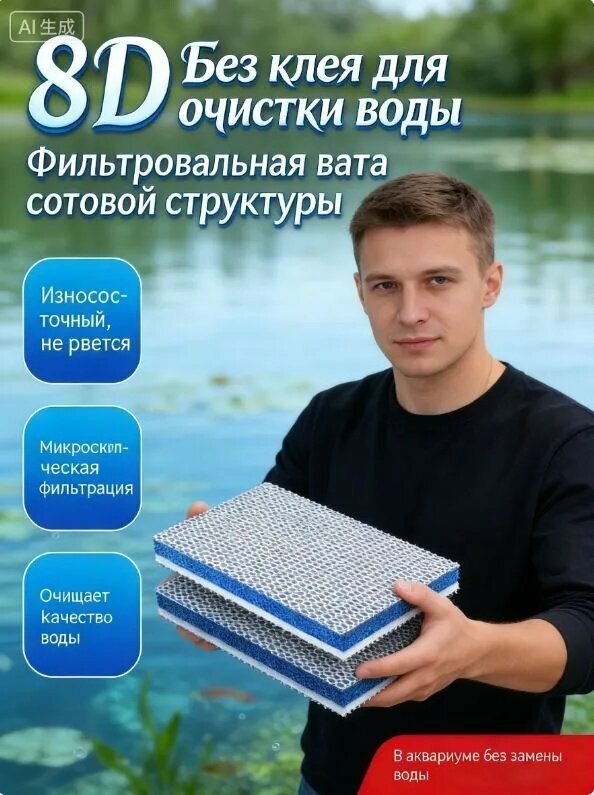 Аквариумный фильтр биохимическая губка многоразовый 8-слойный фильтр для воды в аквариуме пена хлопок материал без клея 20x30x2см
