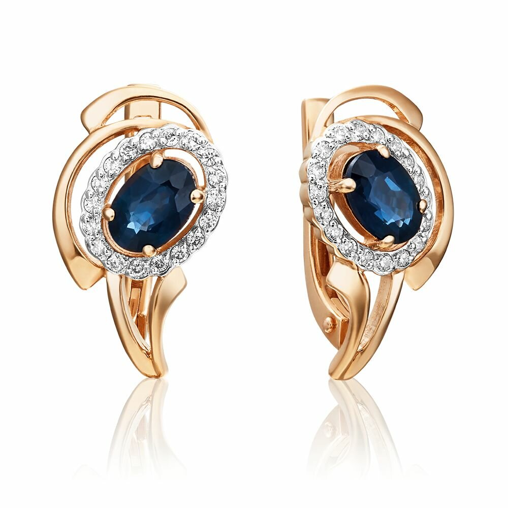 Серьги, красное золото, 585 проба, бриллиант, сапфир