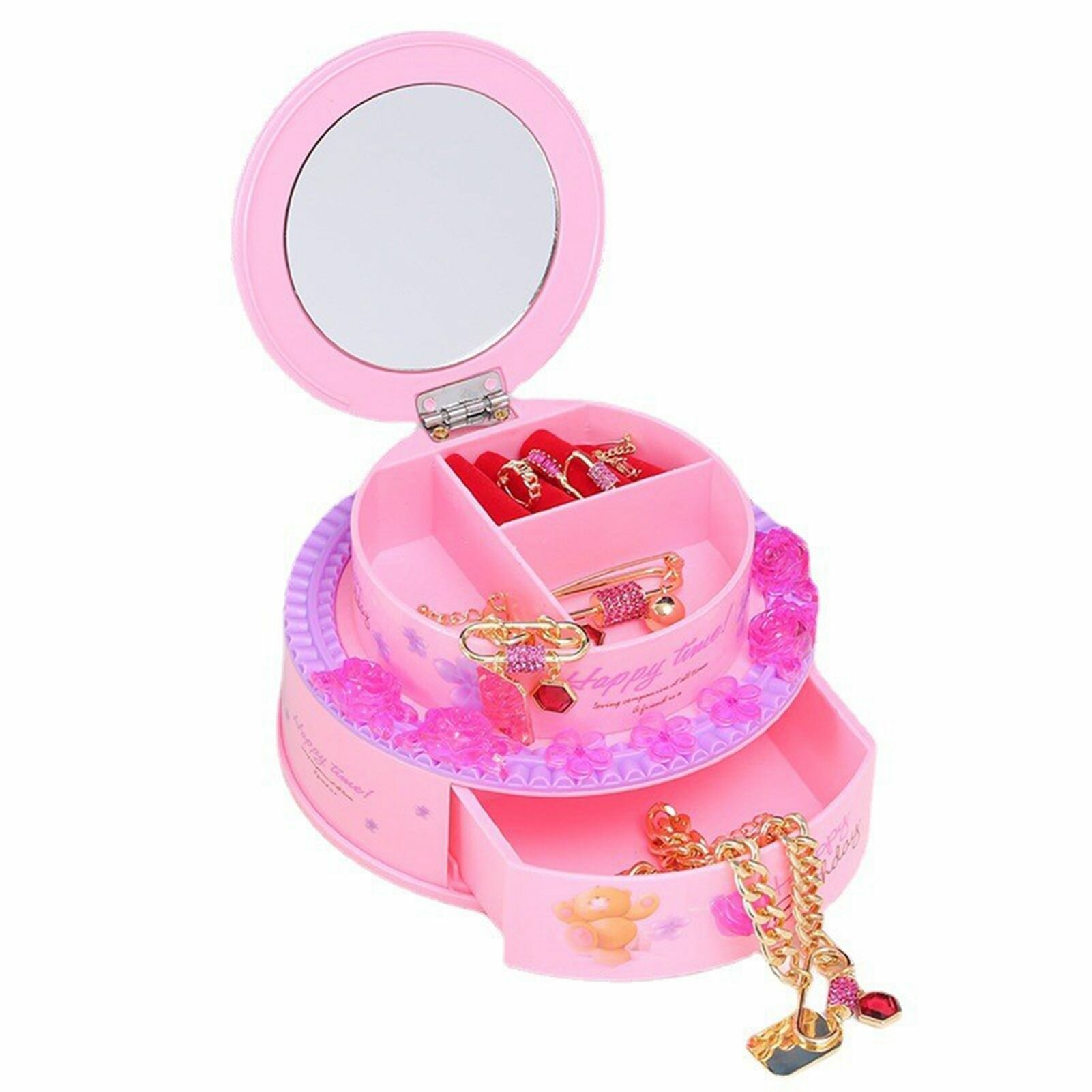 Шкатулка для драгоценностей на день рождения, изысканная форма, пластиковая розовая декоративная музыкальная шкатулка для драгоценностей для девочек
