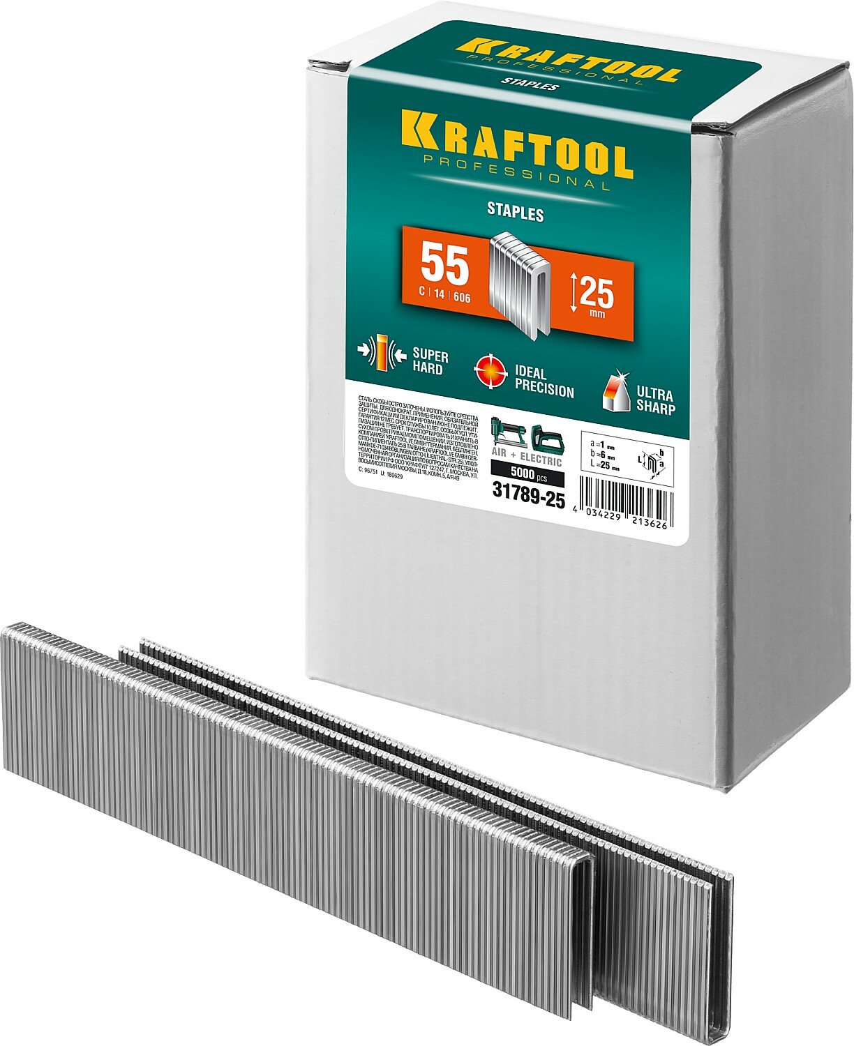 KRAFTOOL скобы тип 55 (90/C), 25 мм, калибр 18GA. 5000 шт (31789-25)
