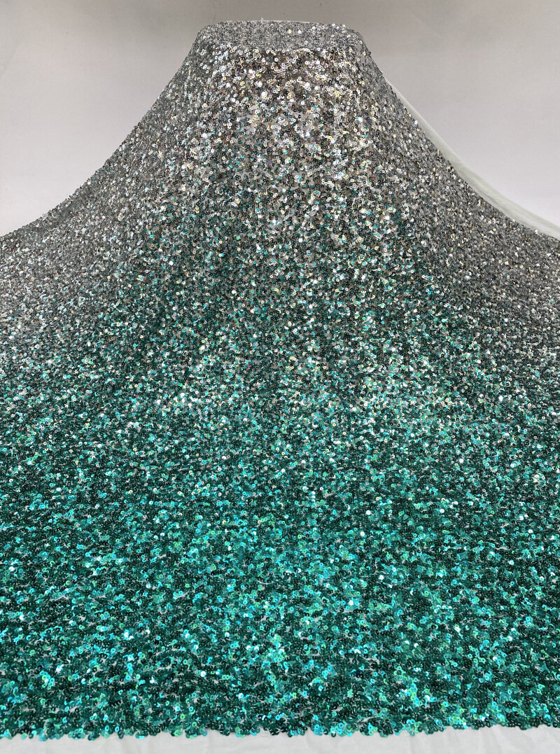 Новая пенная вышивка, растягивающаяся сетка 5 мм, градиентная двухцветная вышивка с пайетками, женская блузка, вечернее платье, модная ткань с бисером