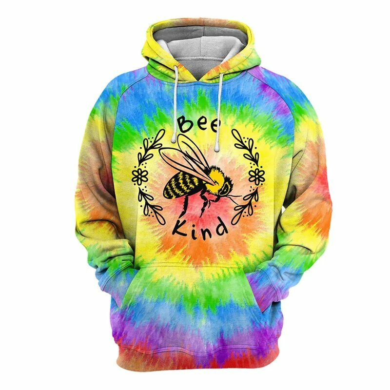 Мужская толстовка с принтом пчелы, Tie Dye, L, Hoodie-ZZY18426