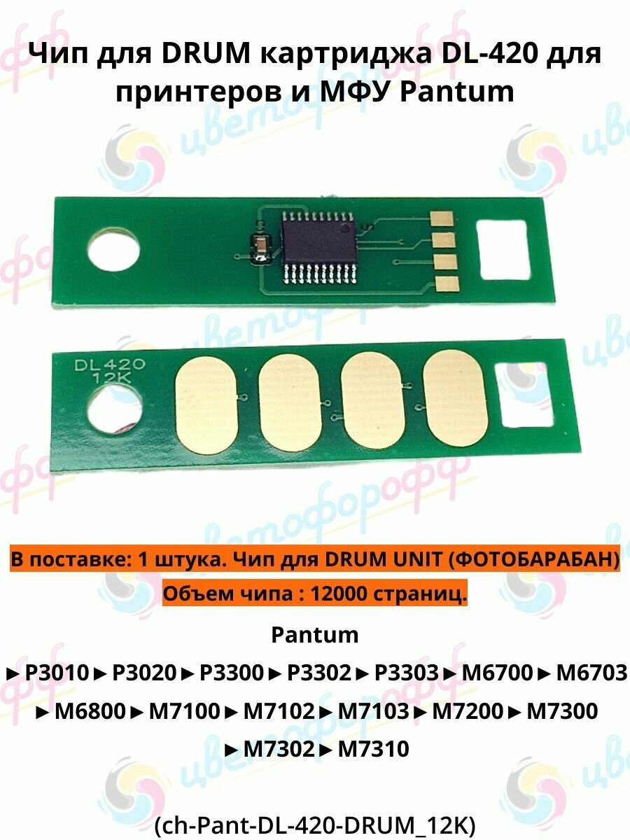 Чип для DRUM картриджа Pantum DL-420 P3010/P3300/M6700 (12K) (Фотобарбан) совместимый