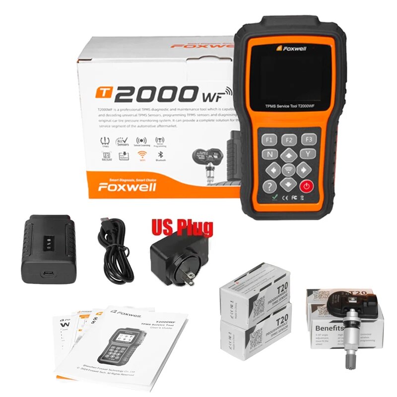 Foxwell T2000 WIFI TPMS программатор с 3 методами перепрограммирования, чтением и сбросом кодов неисправностей, программирование датчиков T20 для 98% автомобилей, 315/433 МГц