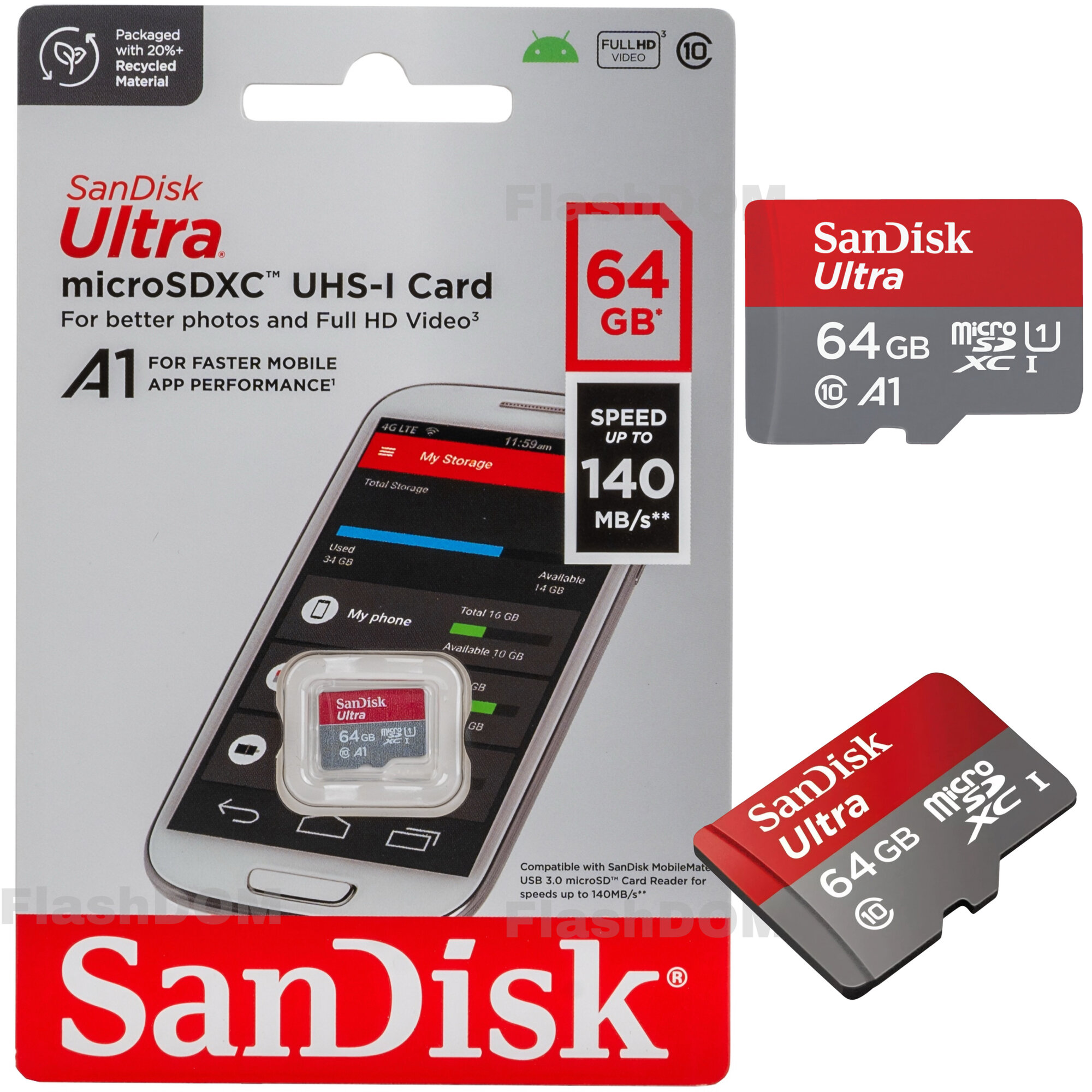 Карта памяти SanDisk microSDXC 64 ГБ Ultra Class 10, UHS-I, U1, A1 (140 Mb/s)