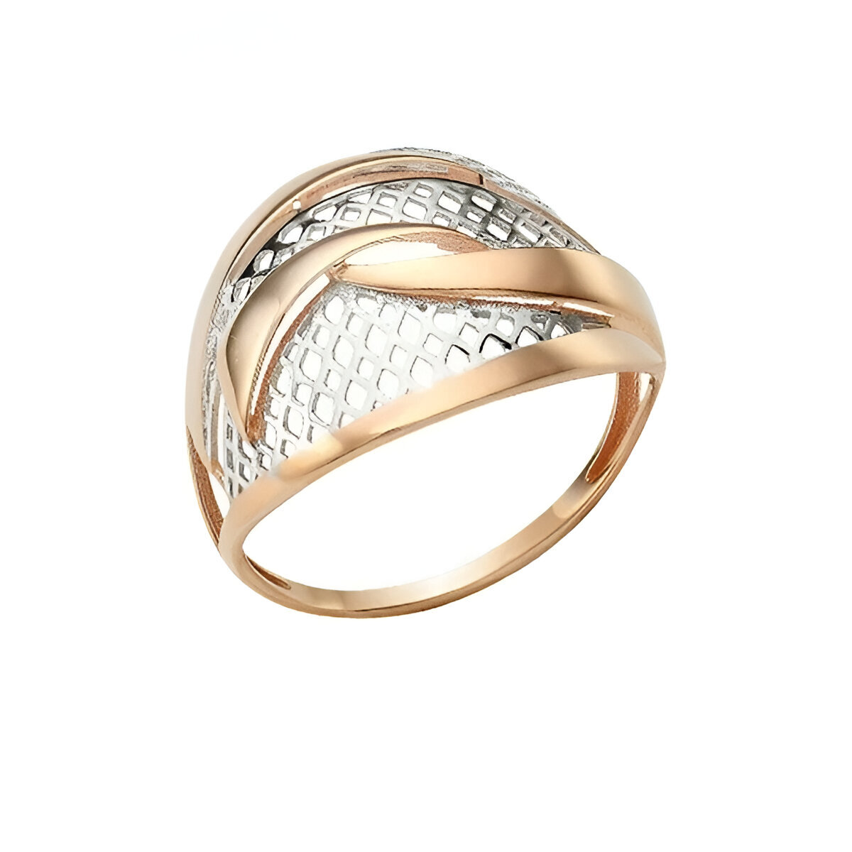 Кольцо широкое, комбинированное, красное, белое золото, 585 проба