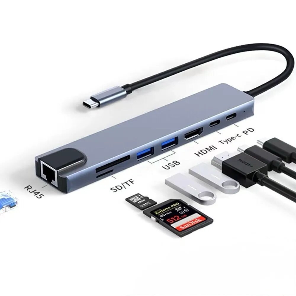 TypeC расширенный USB разделитель многоинтерфейс HDMI сетевой кабель адаптер 8 в 1