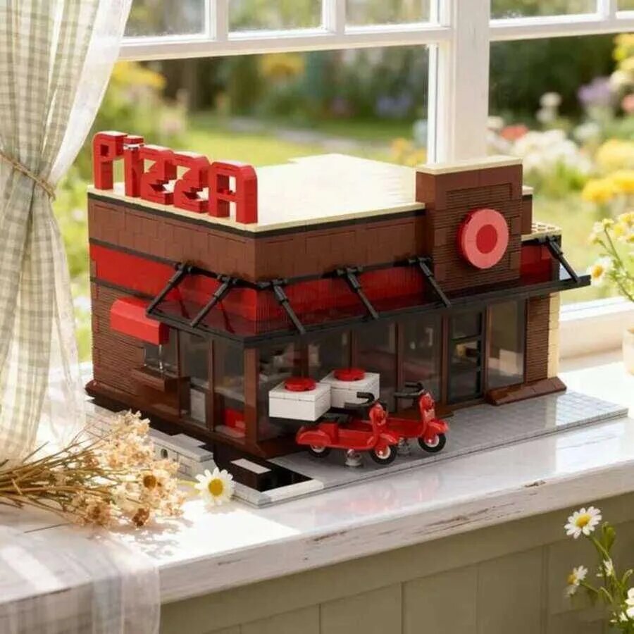 MOC Модульное здание для пиццы 1405 деталей - Конструктор для детей, совместимый с LEGO