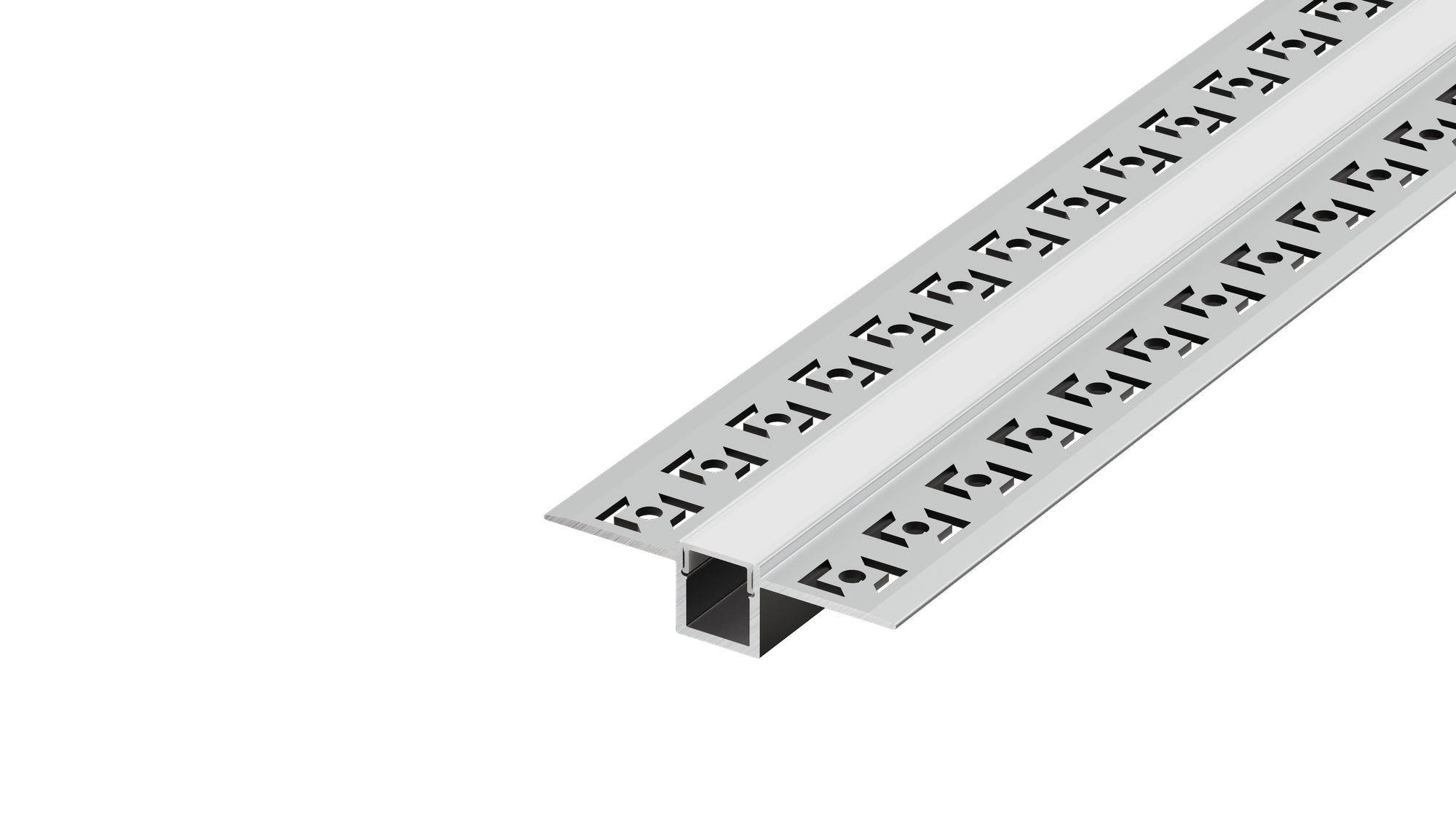 Встраиваемый профиль под шпаклевку 52,5х13,3мм, длина 2 метра, матовый экран, 4 заглушки, цвет алюминий, Donel