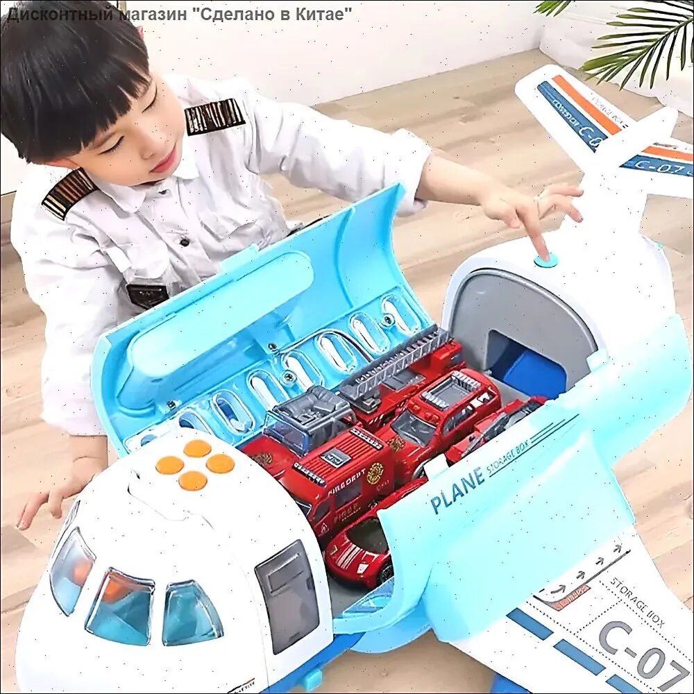 Детский самолет с машинками, музыкальный, игрушечный, пожарная служба, воздушный транспорт, пластик/металл, красный и оранжевый
