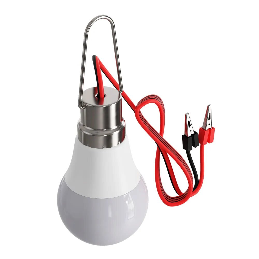 Кемпинговый фонарь 12V LED с клеммами крокодил для аккумулятора, белый свет, 3 Вт, переносная лампа — фото 1