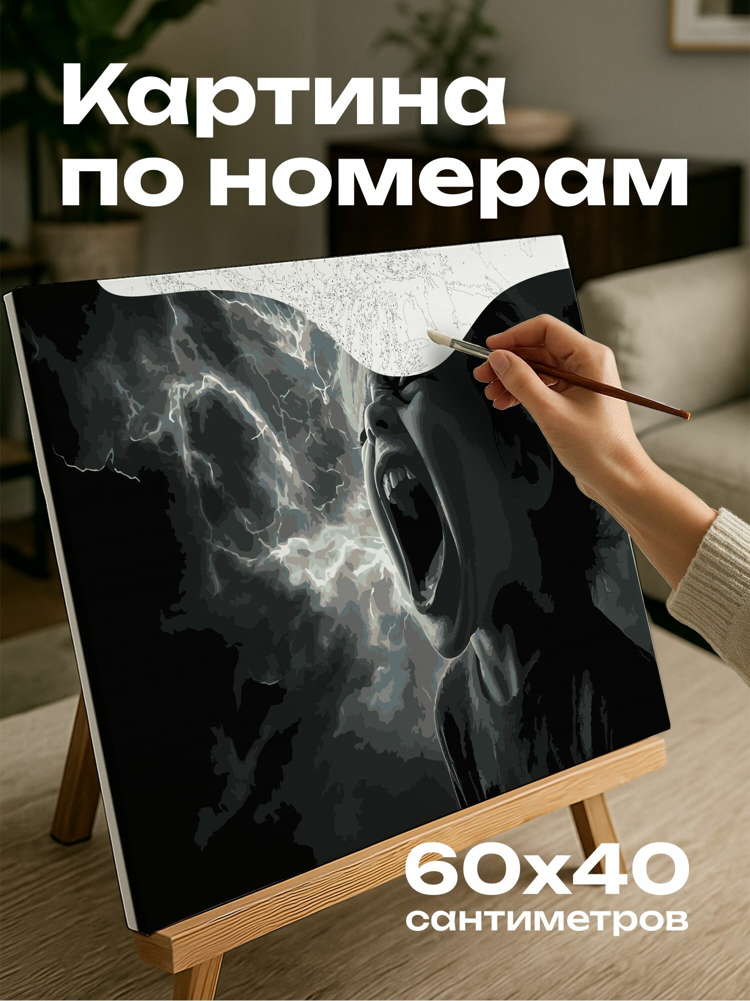 Картина по номерам 60x40 см, Черно-белая фотография, эмоциональный всплеск, светотеневое освещение, резкие контрасты