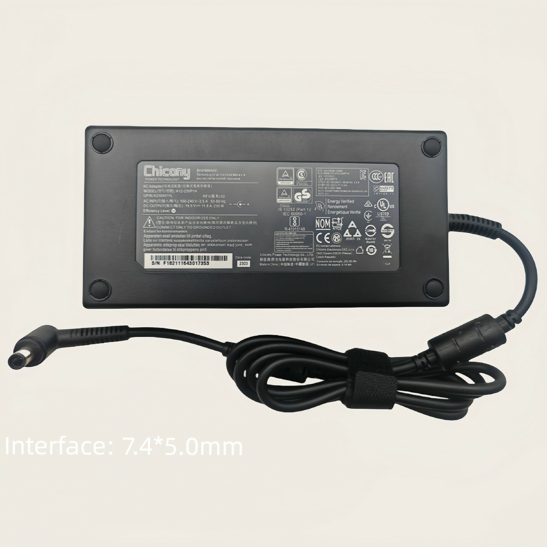 Блок питания Qunguang A12-230P1A для ASUS, Hasee, MSI, Mechanical Revolution, адаптер 19.5V11.8A, 230W Темно-серый