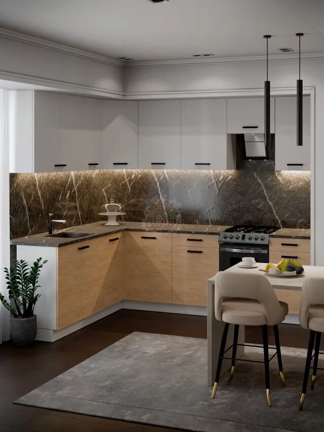 Кухня модульная угловая со столешницей Мария, 180см х 250см, Белый гладкий/Дуб Вотан ЛДСП, 180х250х60 см, столеш-а 60 см