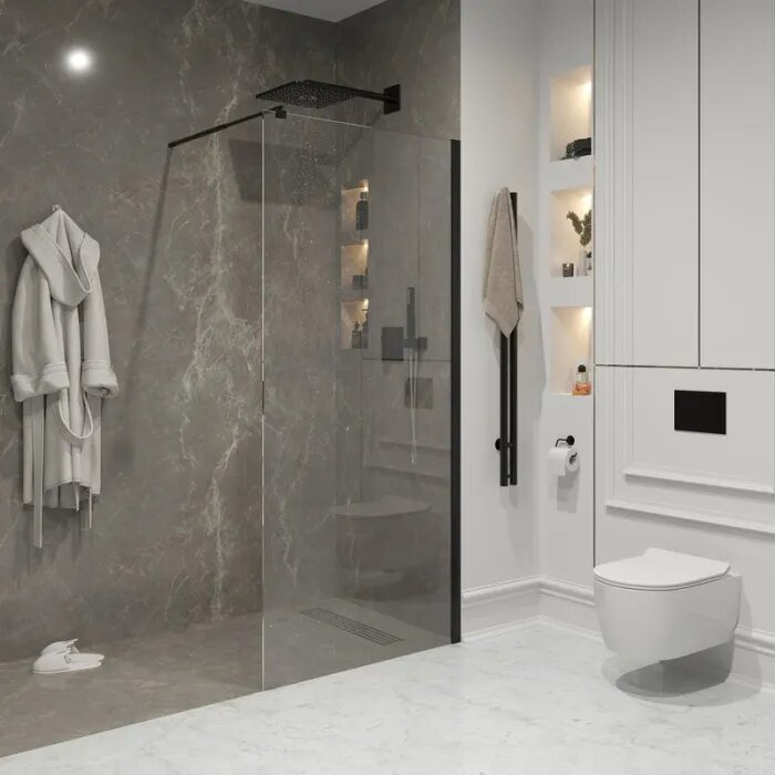 Душевая перегородка Niagara Nova NG-683-10 BLACK 100x195 профиль черный, стекло прозрачное