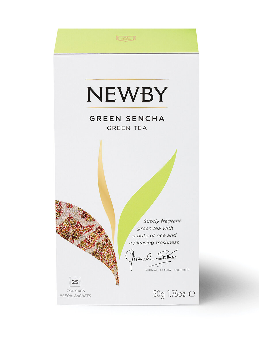 Чай Newby "Зеленая Сенча", 25 пакетиков, 1/50г, картонная упаковка