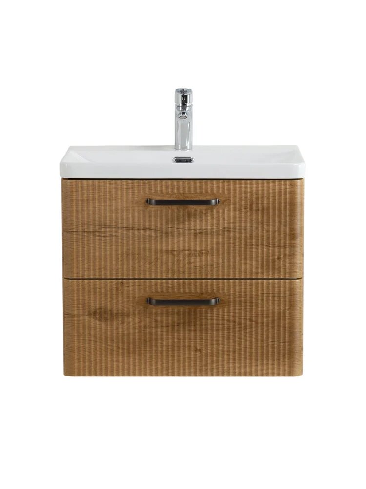 Тумба с раковиной BelBagno Due 50 подвесная, 51 см, светлое дерево, матовая, из МДФ, с ящиками, раковина для ванной, фаянсовая, прямоугольная, встроенный слив-перелив