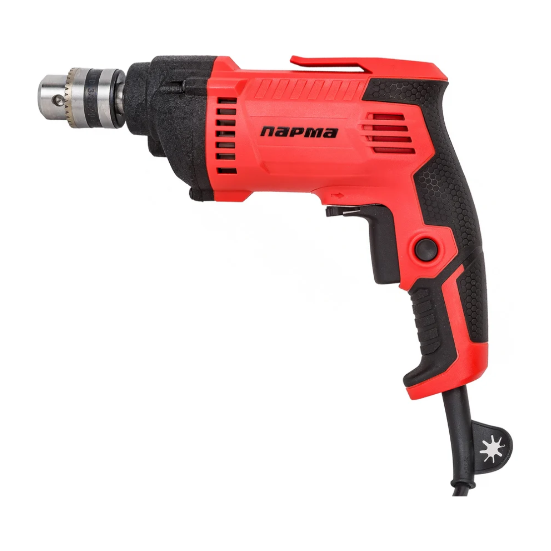Дрель безударная парма ДЭ-01-10/600РН 02.025.00006, 600 Вт, 2100 об/мин, реверс, ключевой патрон, красный