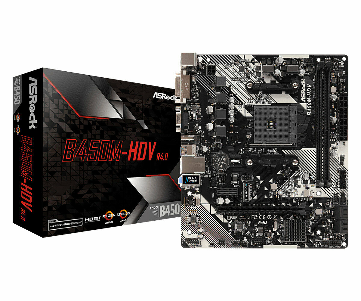 Материнская плата ASRock B450M-HDV R4.0 SocketAM4, AMD B450, mATX двухканальная DDR4