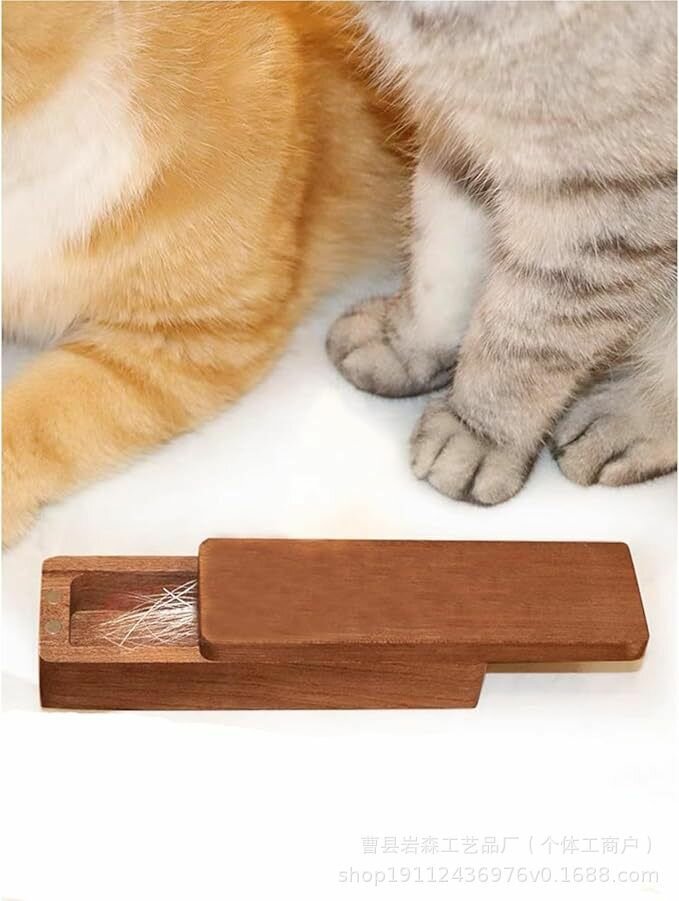 Деревянная шкатулка для хранения усов кошки и украшений, 13x4x3 см, из массива дерева, для усов, шерсти, цепочек (памятный подарок, для хранения мелочей)