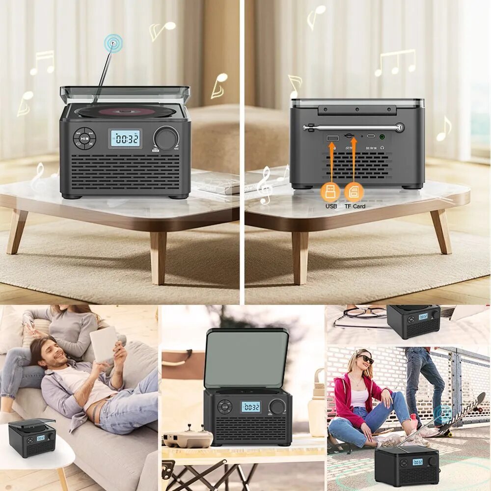Портативный CD-плеер с FM-радио и Bluetooth, USB/TF-карта, воспроизведение CD/MP3 — фото 1