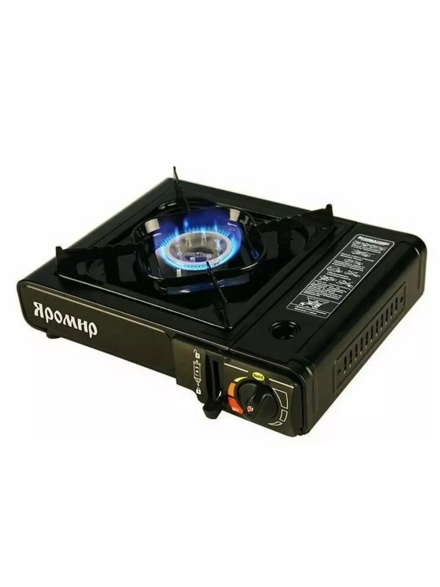 Туристическая газовая плита, нержавеющая сталь, механический тип управления, черный
