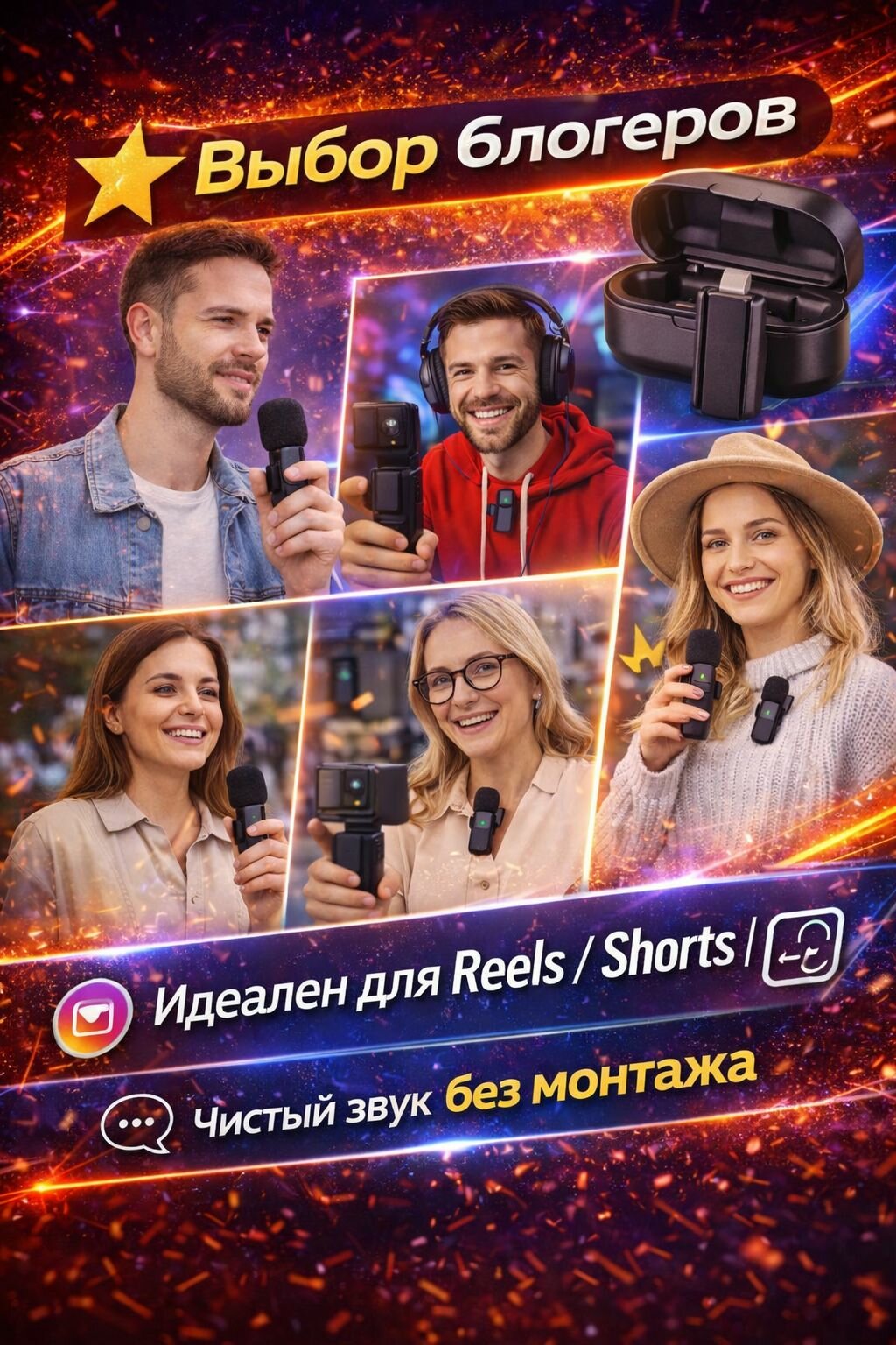 Беспроводной петличный микрофон для телефона, 2 микрофона, для видео, стримов и интервью