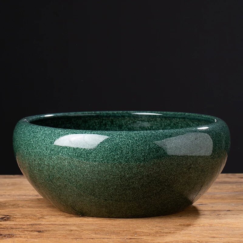 Ручная керамическая аквариум в ледяном зеленом цвете, маленький размер 24 см диаметр для золотых рыбок и черепах