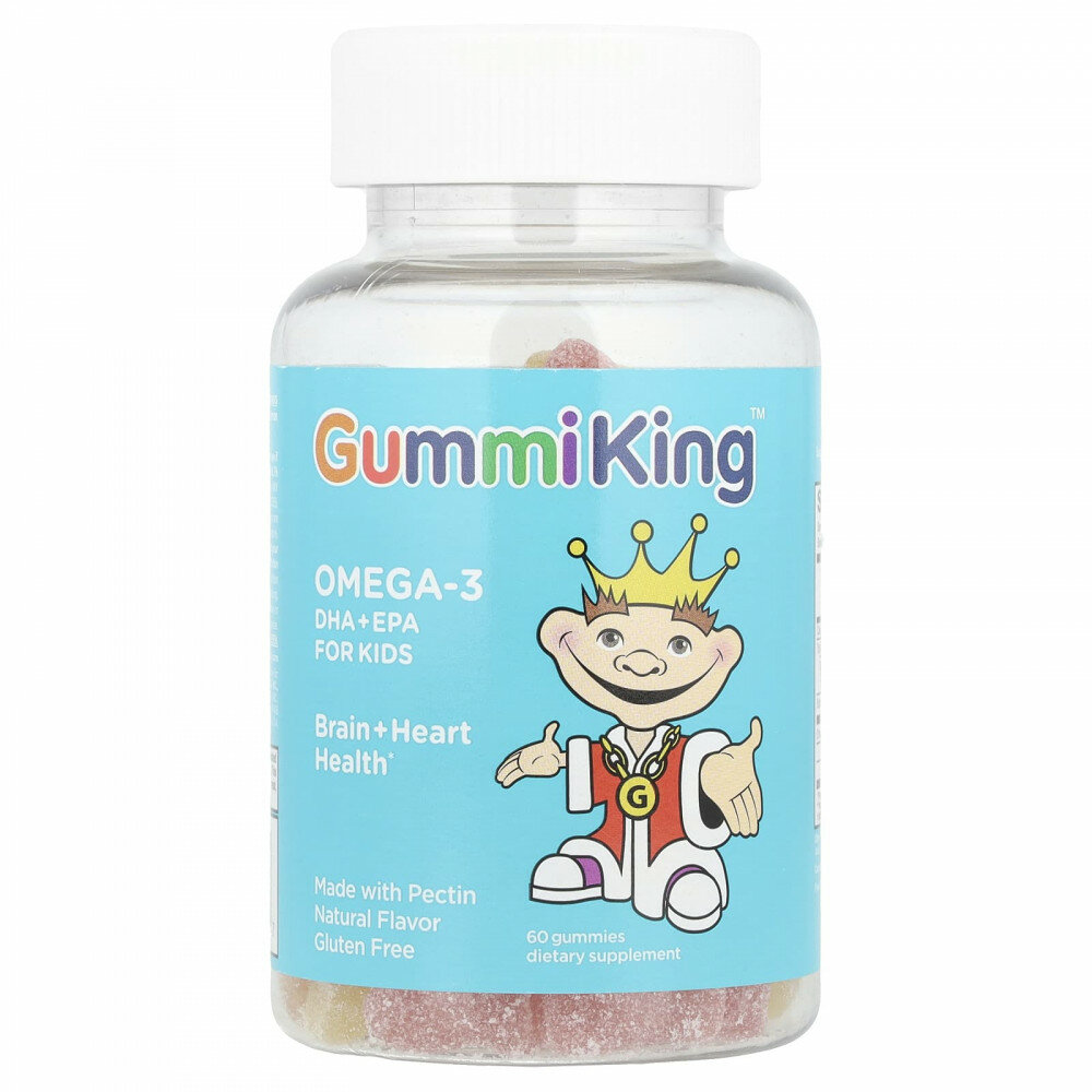 GummiKing, омега-3 ДГК и ЭПК для детей, со вкусом клубники, апельсина и лимона, 60 жевательных таблеток (35 мг в 1 жевательной таблетке)