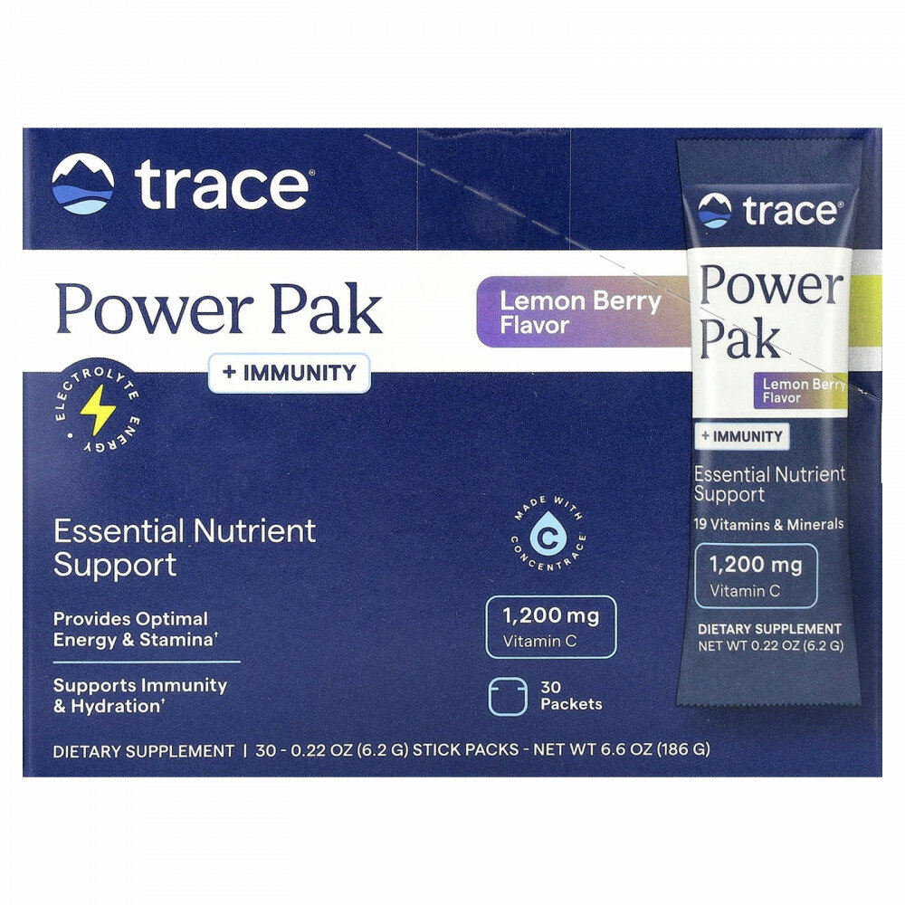 Trace, PowerPak + Immunity, лимон и ягоды, 30 пакетиков по 5,3 г (0,19 унции)