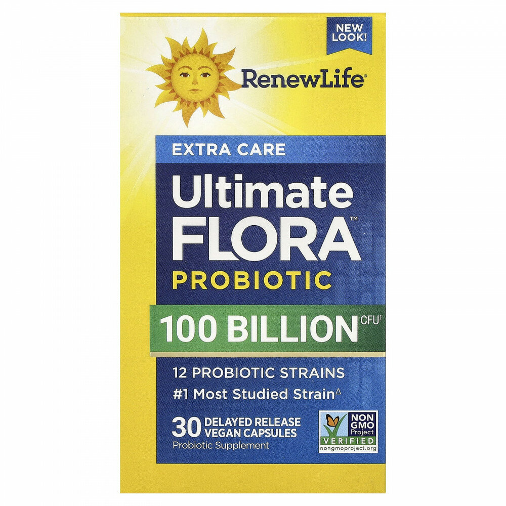 Renew Life, Ultimate Flora, пробиотик для пищеварения, 100 млрд КОЕ, 30 вегетарианских капсул