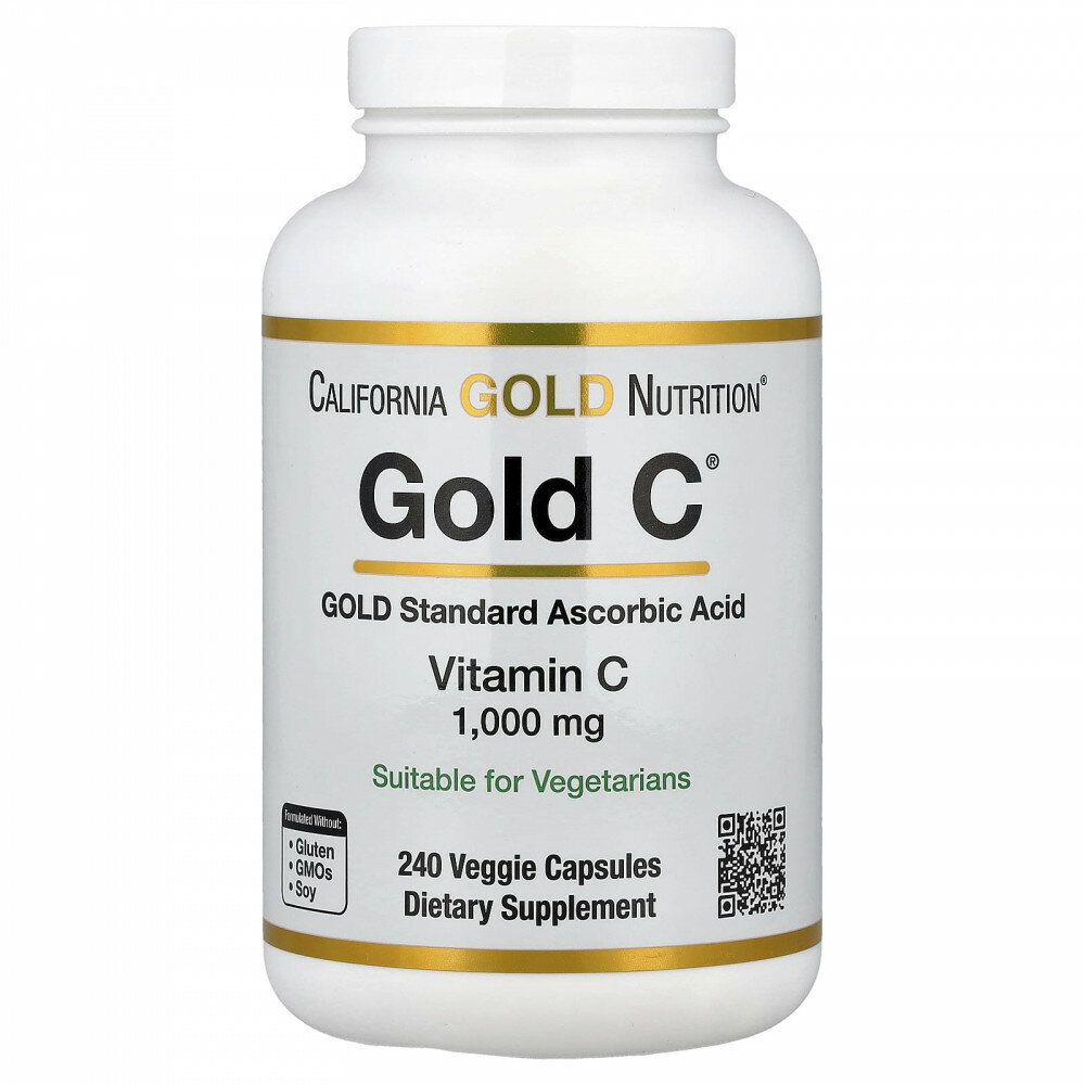 California Gold Nutrition, Gold C®, витамин C класса USP, 1000 мг, 240 вегетарианских капсул
