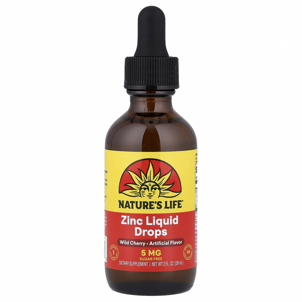Nature's Life, жидкий цинк в каплях, дикая вишня, 59 мл (2 жидк. унции)